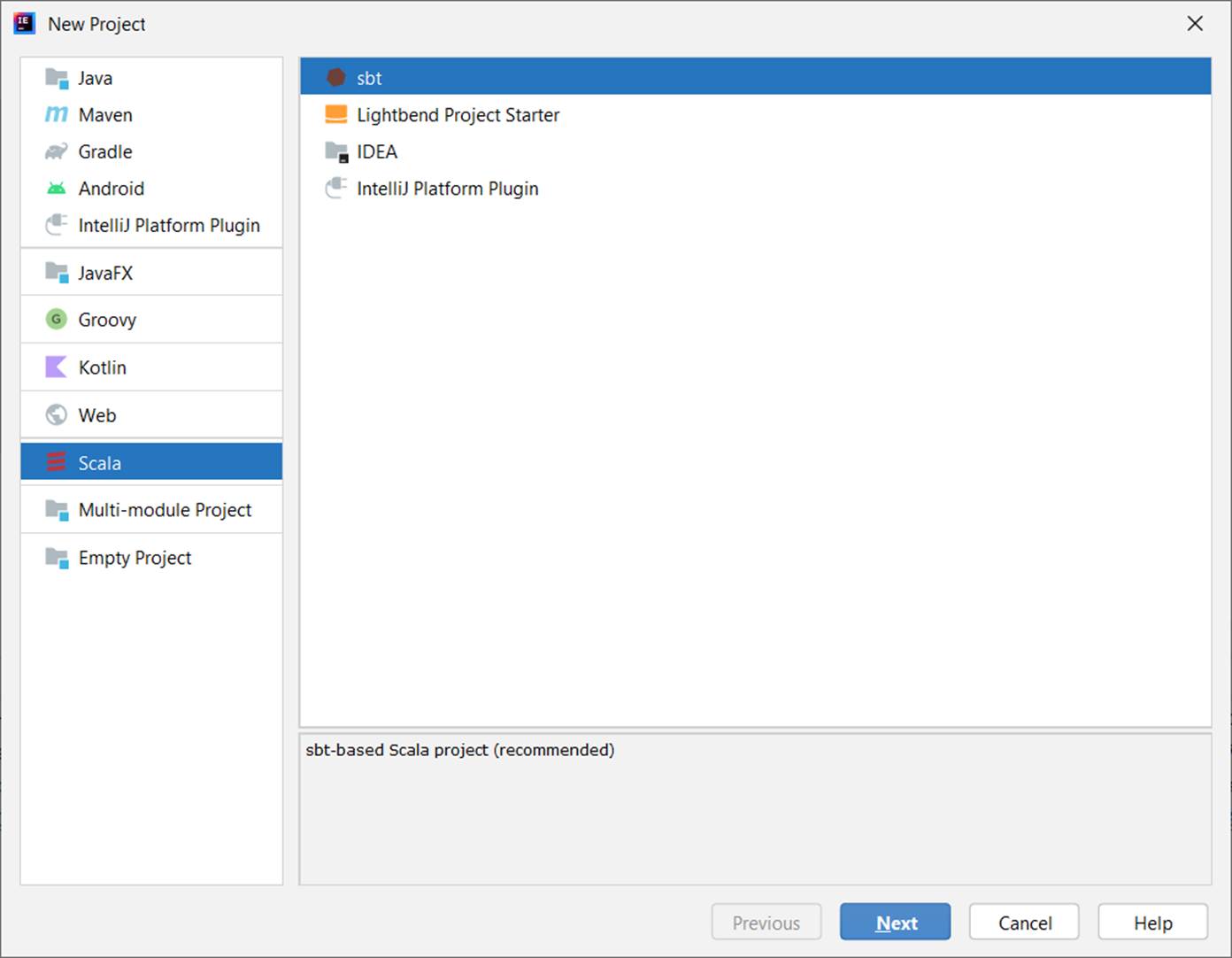 Notice that by default the project uses the sbt build tool