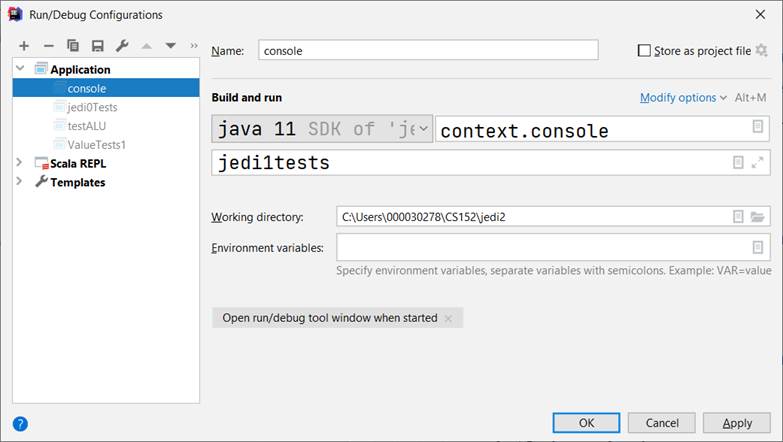 4. Select the console application. In the program argumentsfield type ...